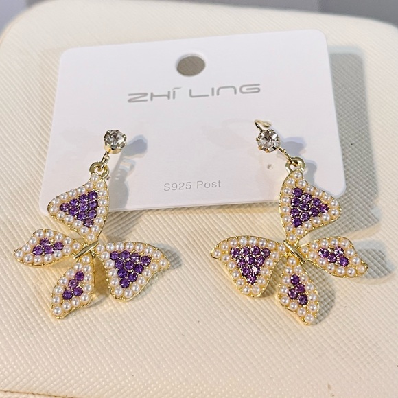 ZHi LING | Jewelry | New Diamond Pearl Butterfly Earrings | Poshmark